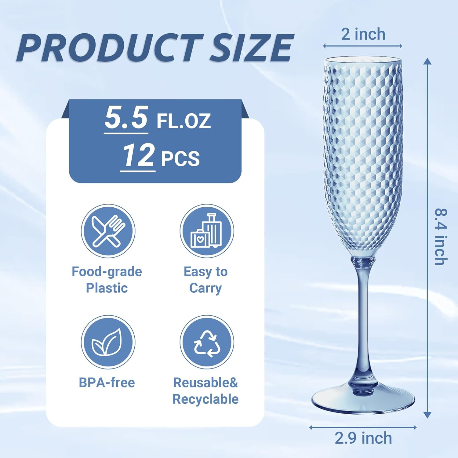 EFEMF-Plastic Champagne Flutes, 5.5oz Unbreakable Detachable Champagne ...