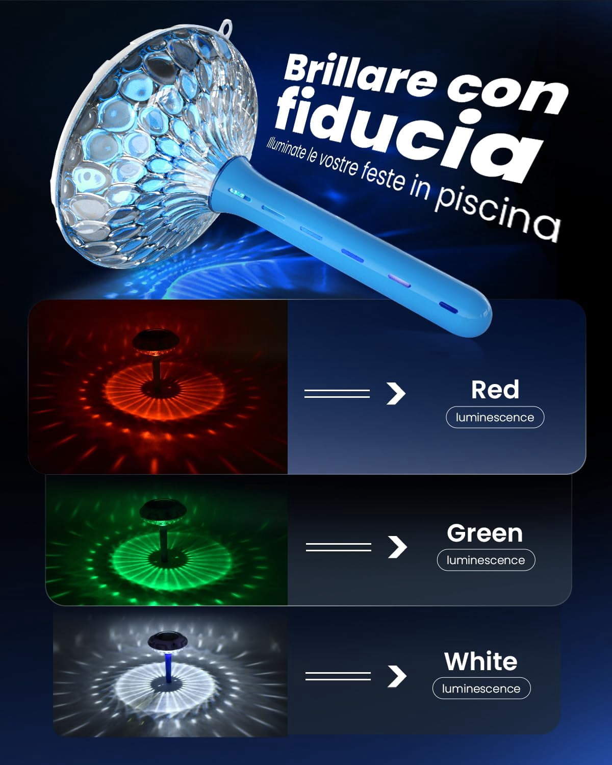 EFEMF-Pool Thermometer Easy to Read, Solar Pool Light with 8 RGBW Color ...