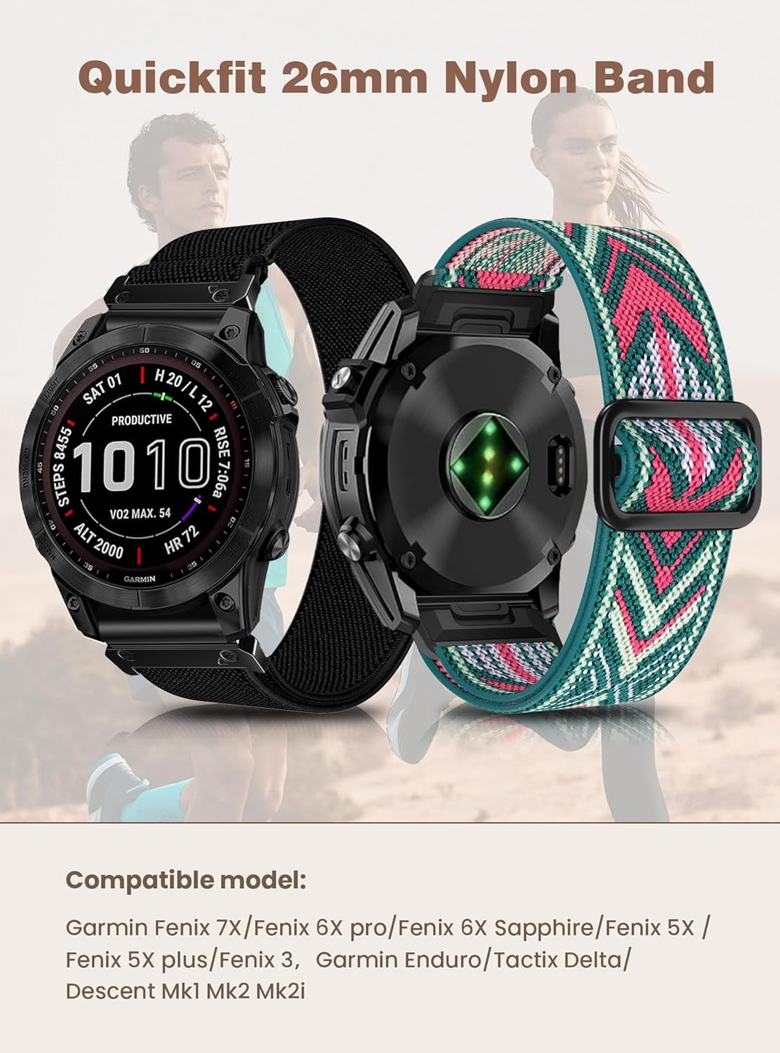 EFEMF-Quickfit-26MM-Nylon Watch Band Compatible with Garmin Fenix 8 ...