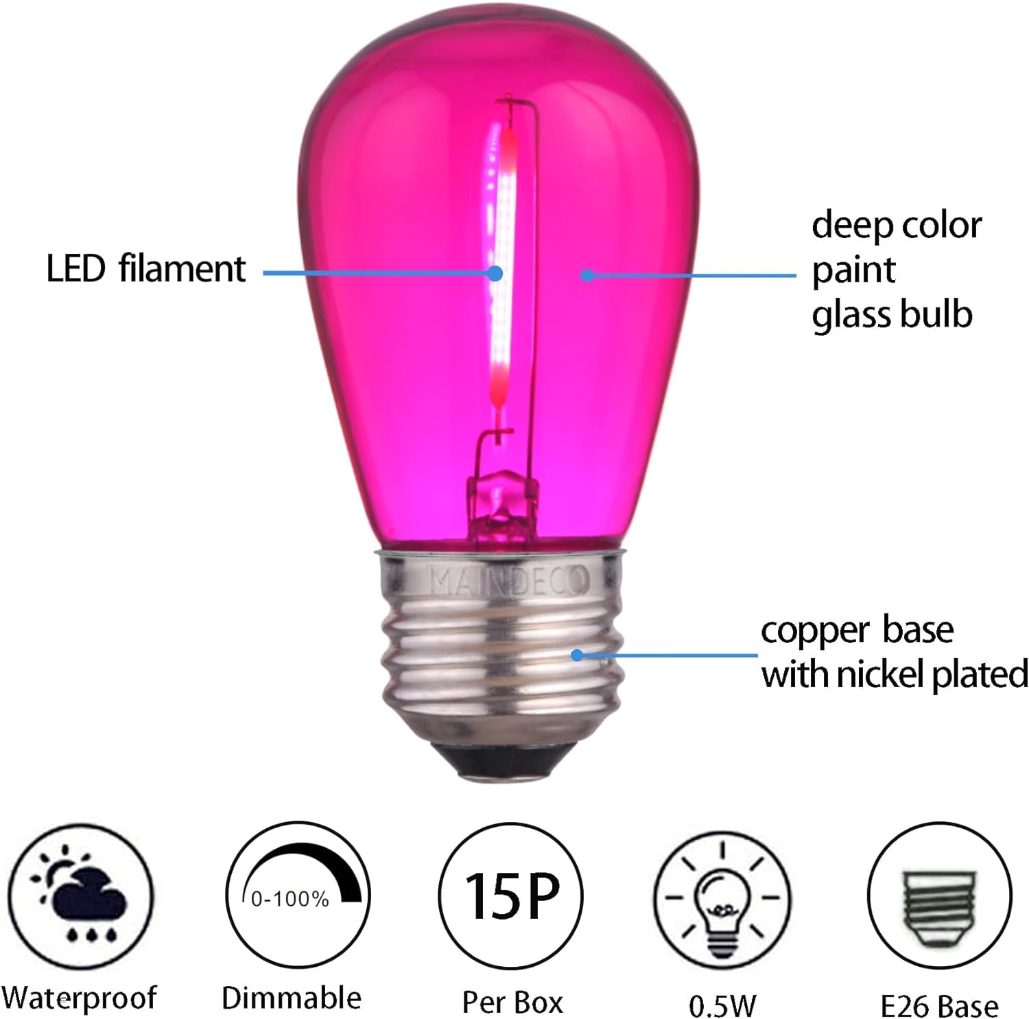 EFEMF-S14 Replacement LED Bulb, E26 Base,for Holiday and Party Outdoor ...