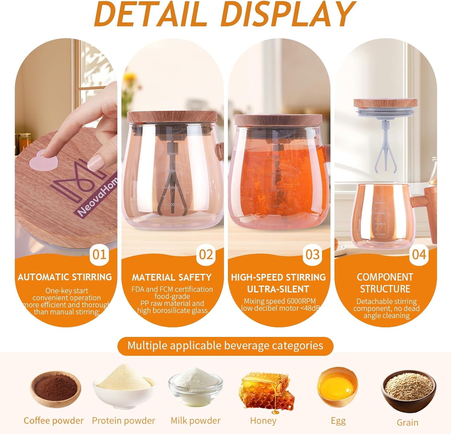 EFEMF-Self Stirring Coffee Mug, 400ml 6000 RPM Electric Mixer Cup, Heat ...