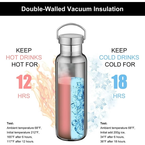 EFEMF-Silver Stainless Steel Water Bottles,20 Ounce Vacuum Insulated ...