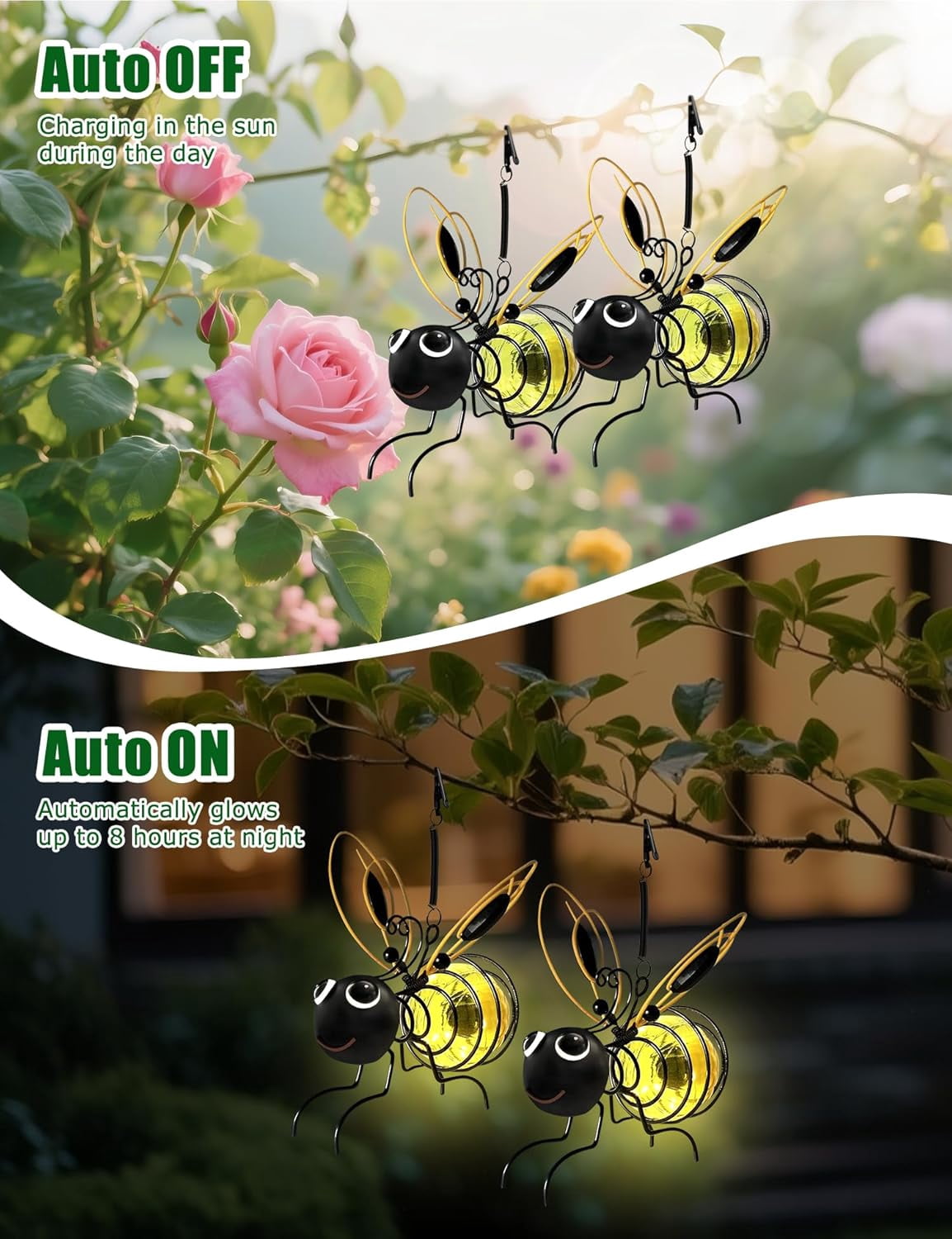 EFEMF-Solar Bees Lights Outdoor, 2025 New Hanging Bee Solar Garden ...