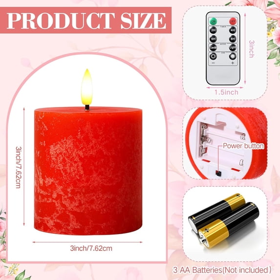 EFEMF-Valentine's Day Flameless Pillar Candles Set of 3 Battery ...