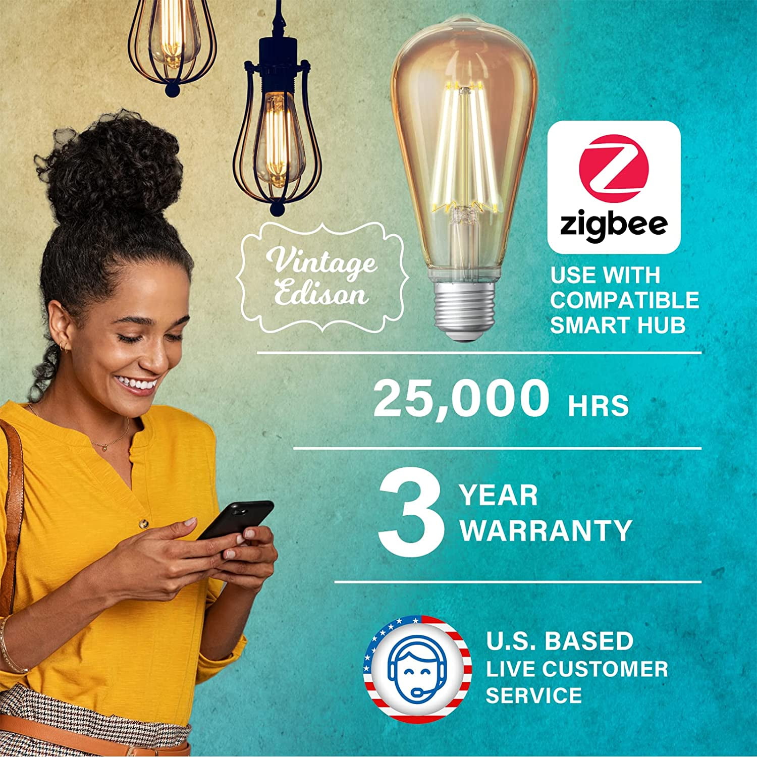 EFEMF-Zigbee Smart Bulb, Smart Hub Required, Work with SmartThings and ...