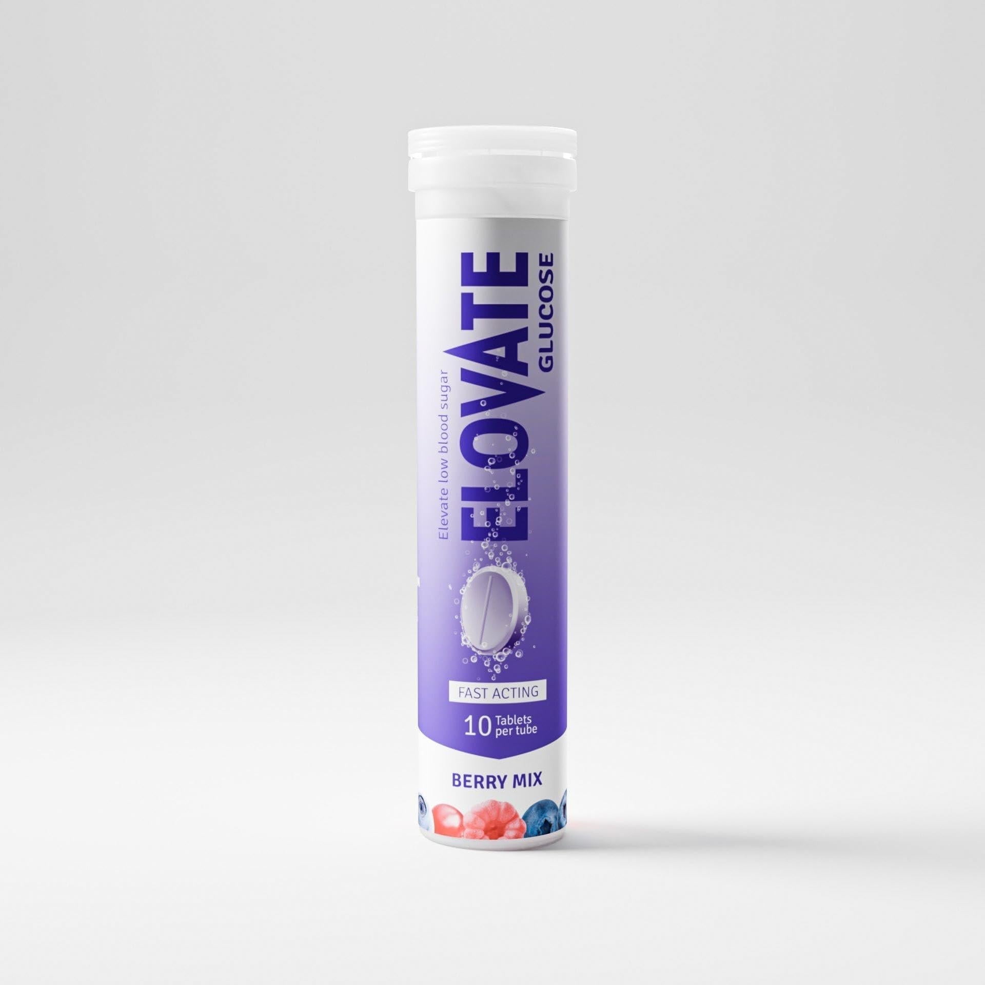 Elovate Effervescent Glucose Tablets, Berry Mix, 40 Count, 8 Oz for ...