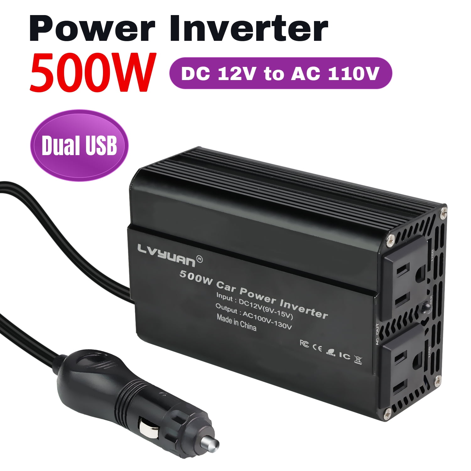 EFFORTWAY 500 Watts Power Inverter Car Converter DC 12V to AC 110V 120V ...