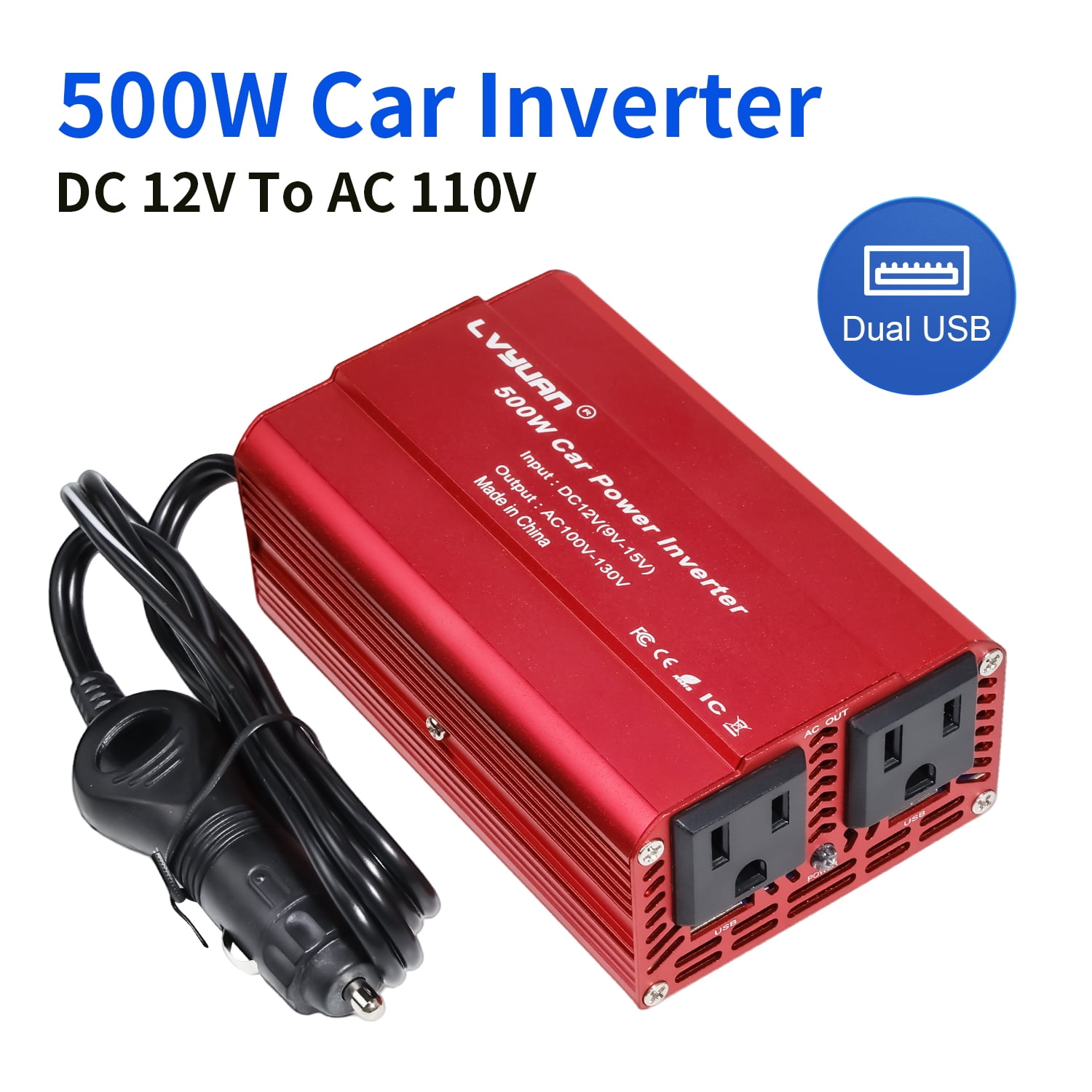 EFFORTWAY 500 Watts Power Inverter Car Converter DC 12V to AC 110V 120V Adapter Battery Charger ...