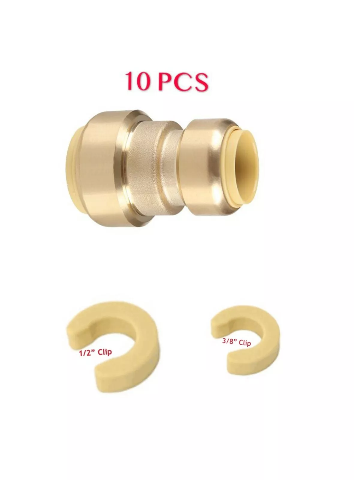 EFIELD 10PCS 1/2" X 3/8" PUSH FIT REDUCER COUPLING BRASS FITTINGS WITH ...
