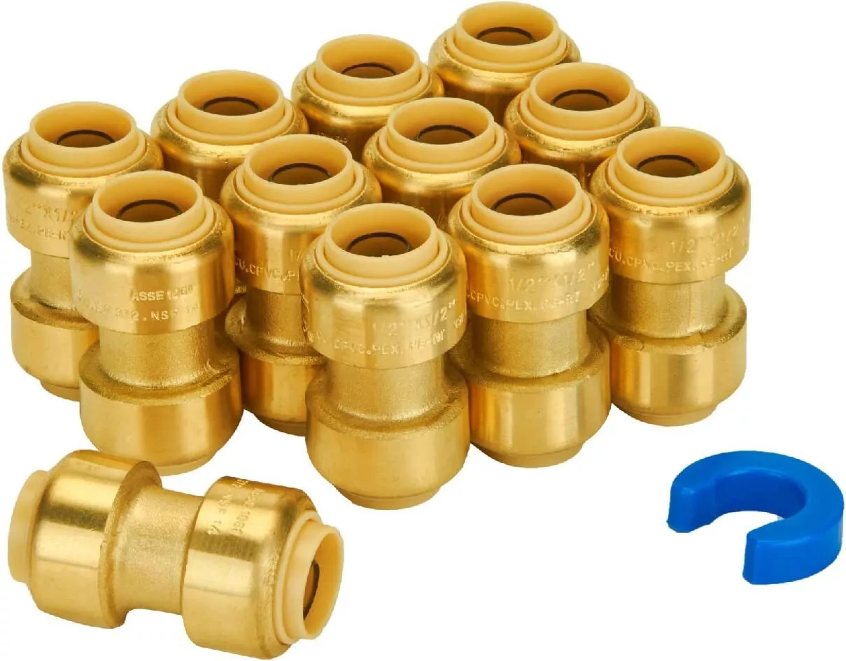 EFIELD 12 PCS 3/4" X 3/4" PUSH FIT BRASS COUPLINGS WITH CLIP ,Lead Free ...