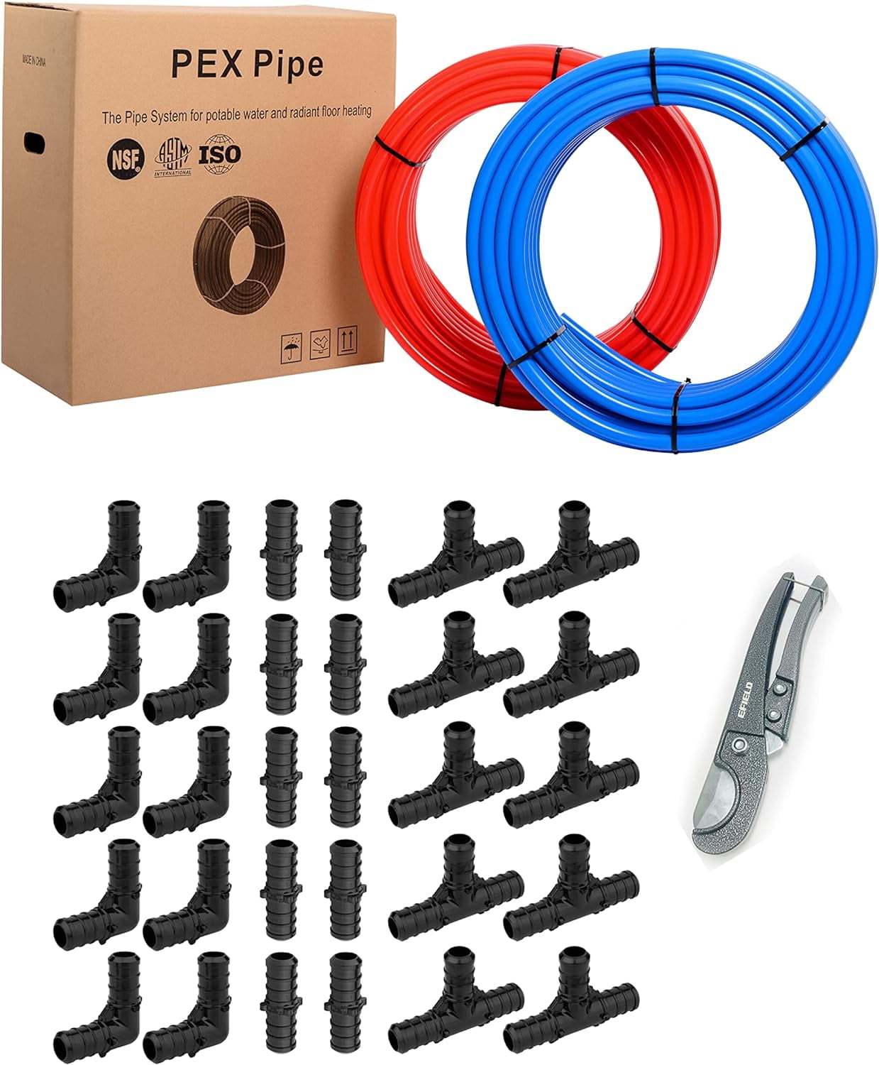 EFIELD 2 Rolls x 100 ft (200 Ft) 1/2 Inch Pex-b Pipe/Tubing, 30 Pcs 1/2 ...