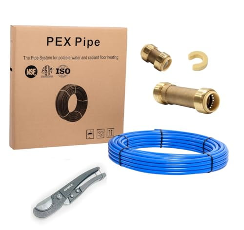 EFIELD Pex-b Pipe Instant Plumbing Repair Kit: 1/2 Inch x100 ft Blue Tube, 1/2" Push fit Repair ...