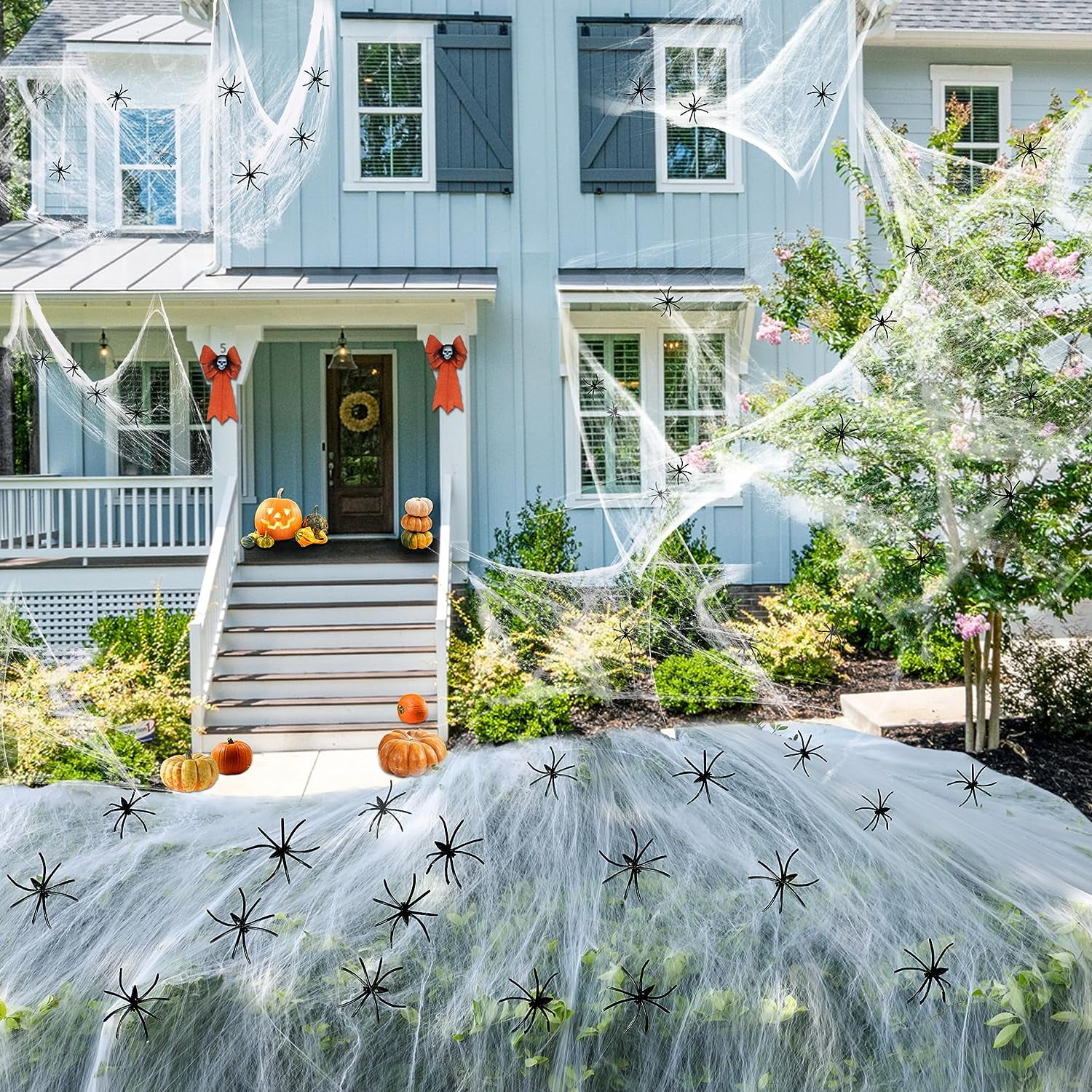 EFINNY 1500 sqft Spider Webs Halloween Decorations Bonus with 150 Fake ...