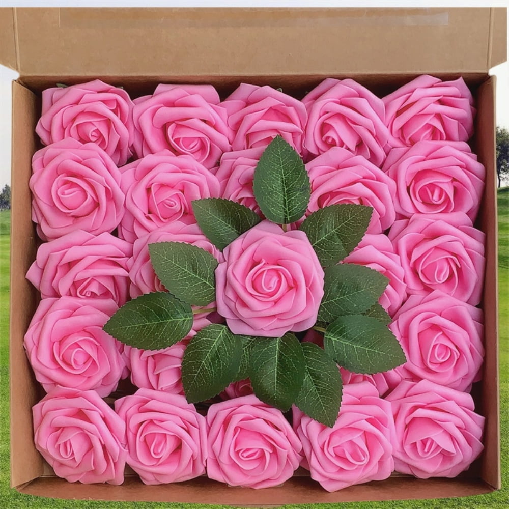 EFINNY 25Pcs Artificial Flowers Rose Realistic Looking Foam Fake Rose ...