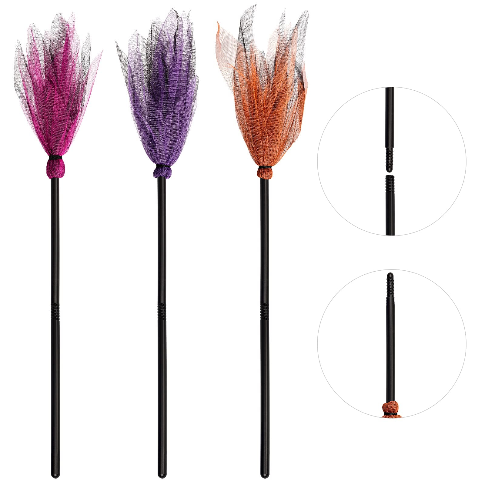 EFINNY 3 Pcs Halloween Witch Broom Plastic Witch Broomstick Kids Broom ...