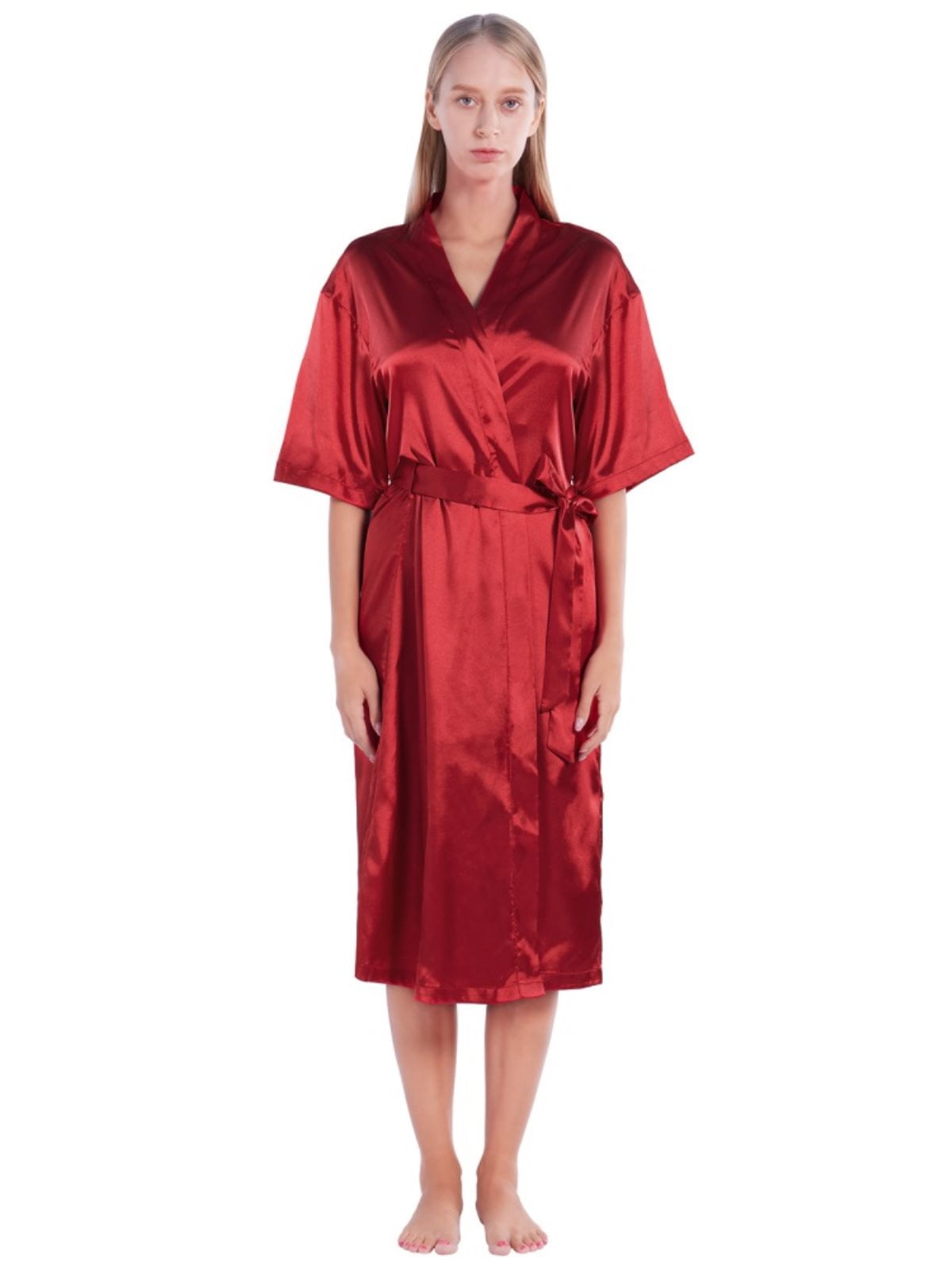 EFINNY Couple Silk Robes for Women and Men Long Bridesmaid Half Sleeve ...