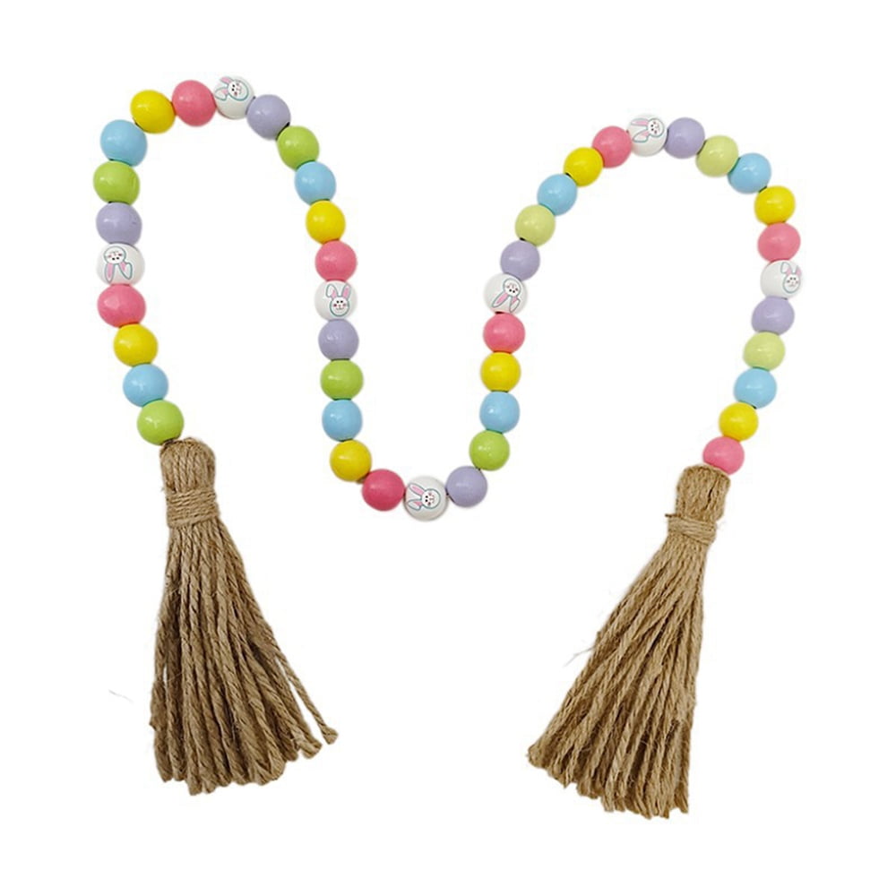 EFINNY Easter Wood Bead Garland with Tassels Farmhouse Rustic Spring ...
