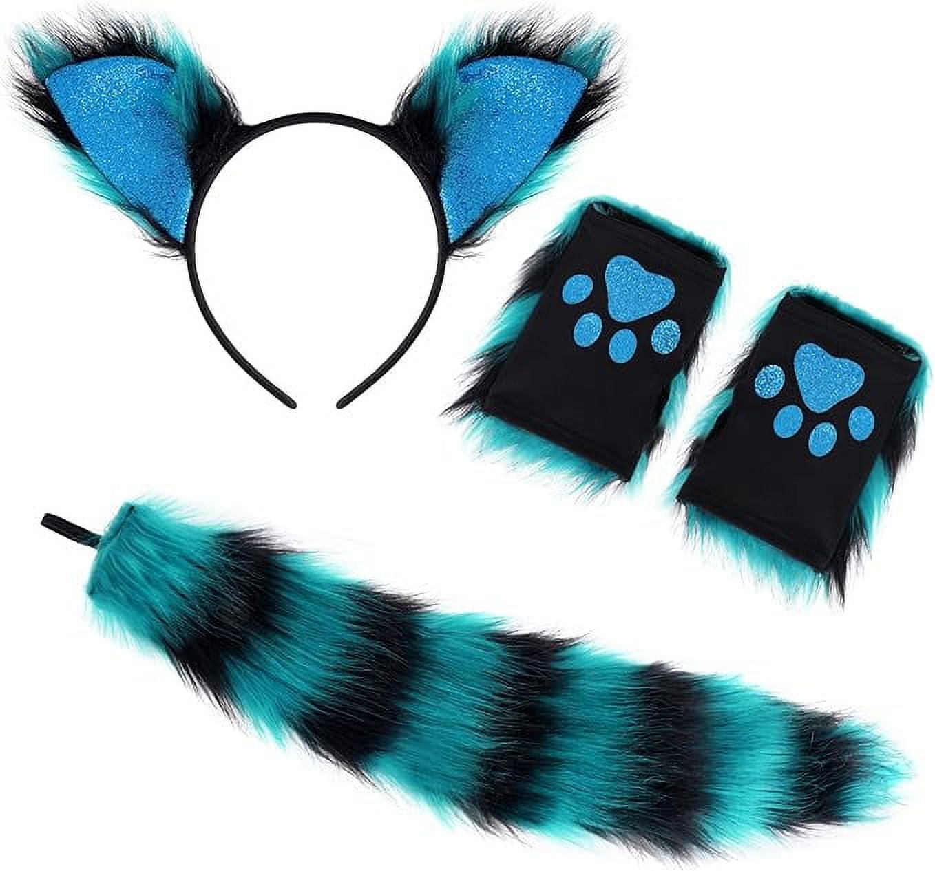 EFINNY Faux Fur Cat Wolf Fox Costume Accessories Ear Headband Gloves ...
