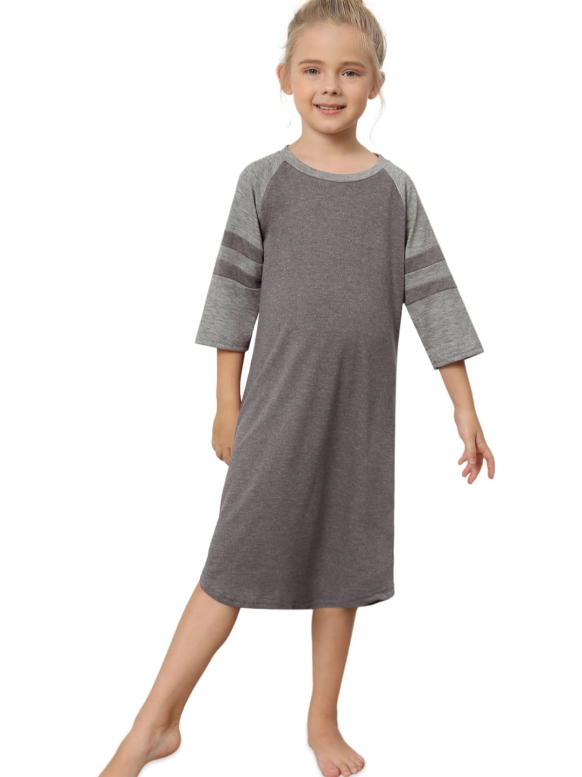 EFINNY Girls 3/4 Sleeve Nightgowns Contrast Color Nightdress Round Neck ...