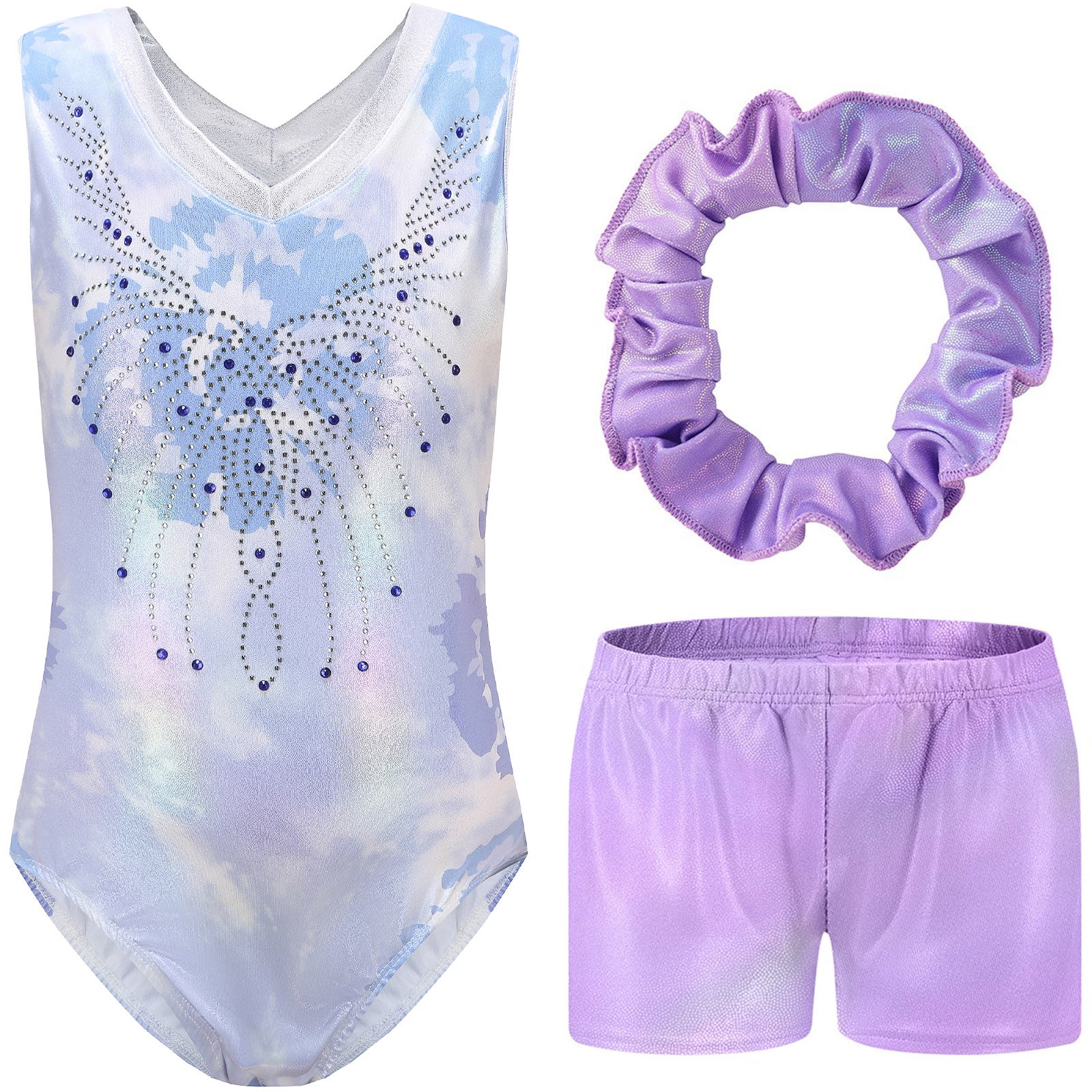 EFINNY Girls' Gymnastics Suits: Sparkly Leotards with Shorts & Headband ...