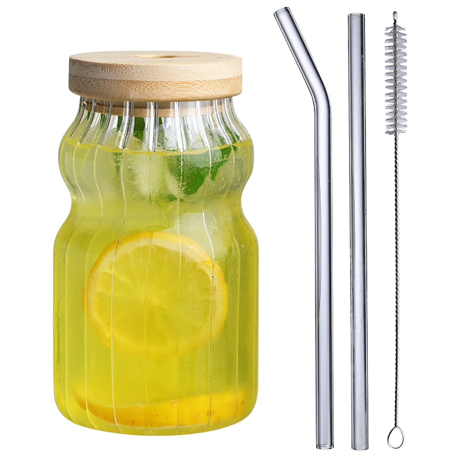 Efinny Glass Cups With Lids And Straws Drinking Glasses Glass Tumbler With Straw And Lid