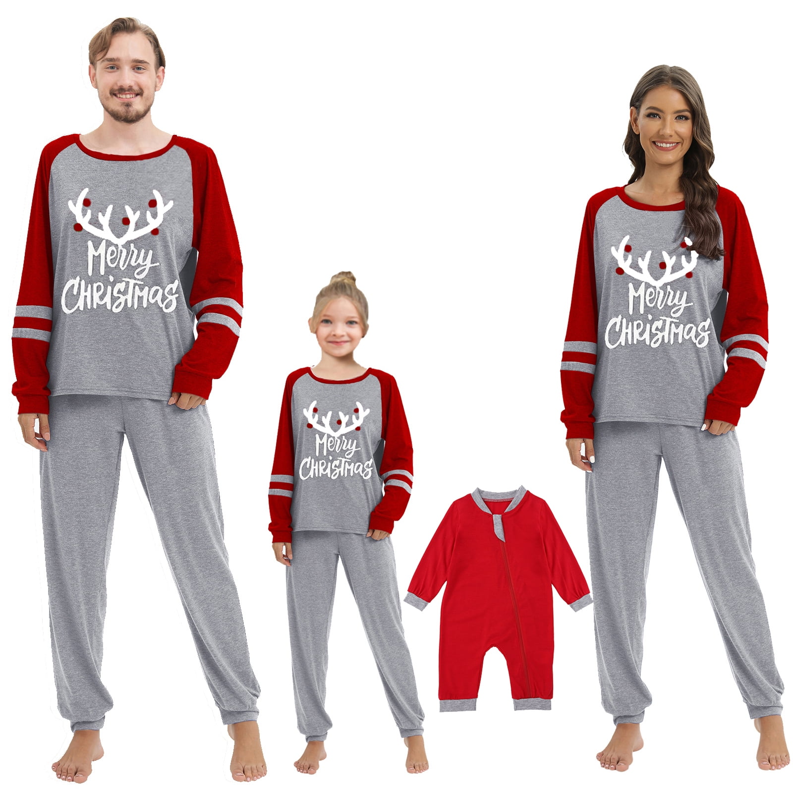 EFINNY Kids Christmas Pajamas Sets Long Sleeve Nightgowns Contrast ...