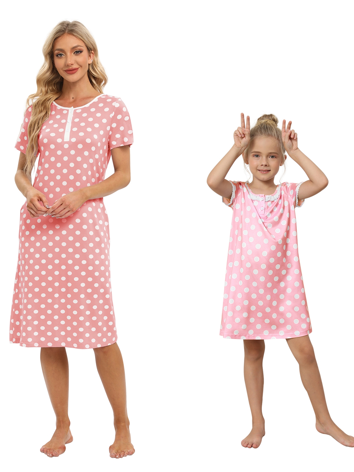 EFINNY Nightgowns Mom and Daughter Matching Family Nightdress Short ...