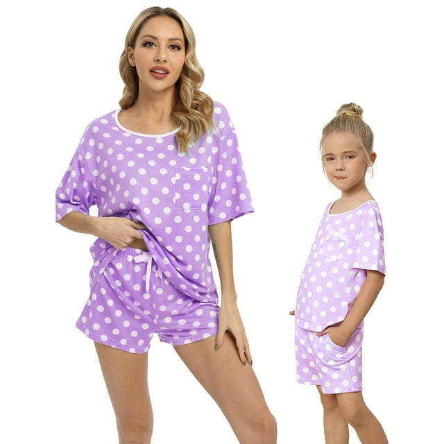 EFINNY Nightgowns Mom and Daughter Matching Family Pajamas Set Polka ...