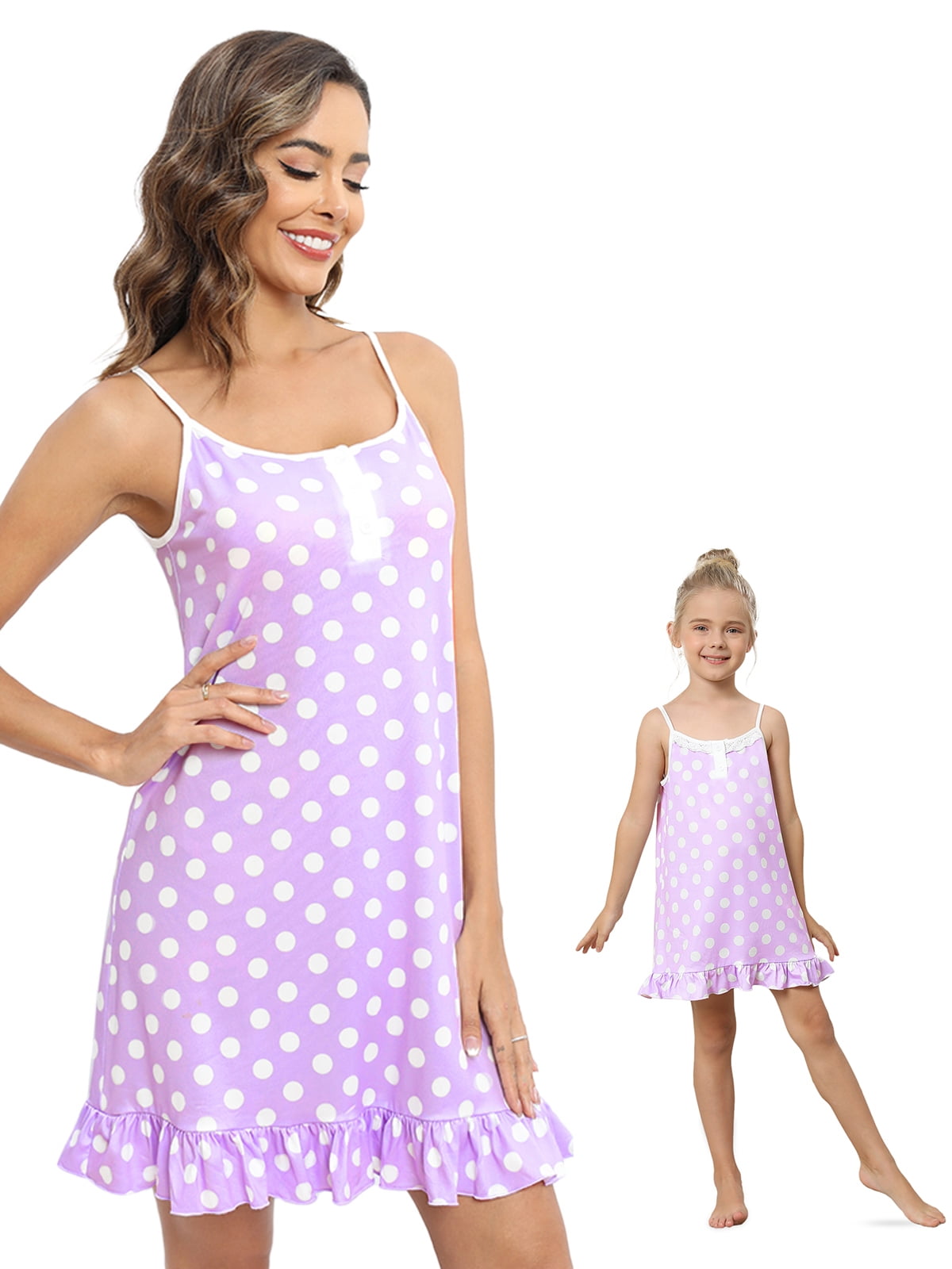 EFINNY Nightgowns Mom and Daughter Matching Family Sleeveless ...