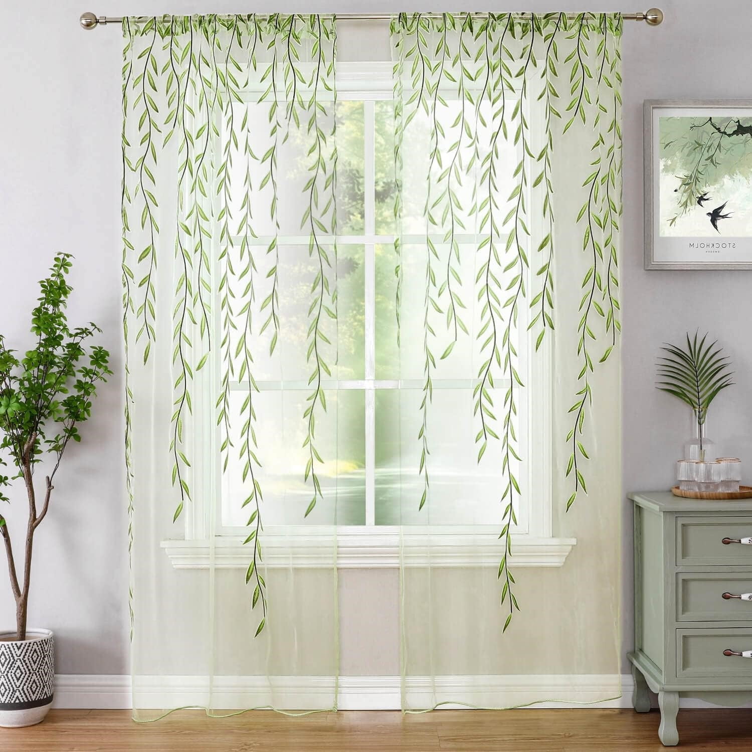 EFINNY Willow Voile Tulle Room Window Curtain Sheer Voile Panel Drapes ...