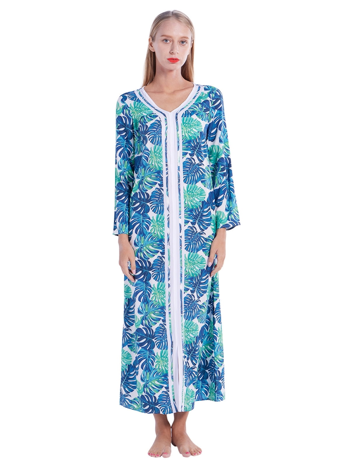 EFINNY Women's Floral Long Pajamas Robe, Lightweight Full Length ...
