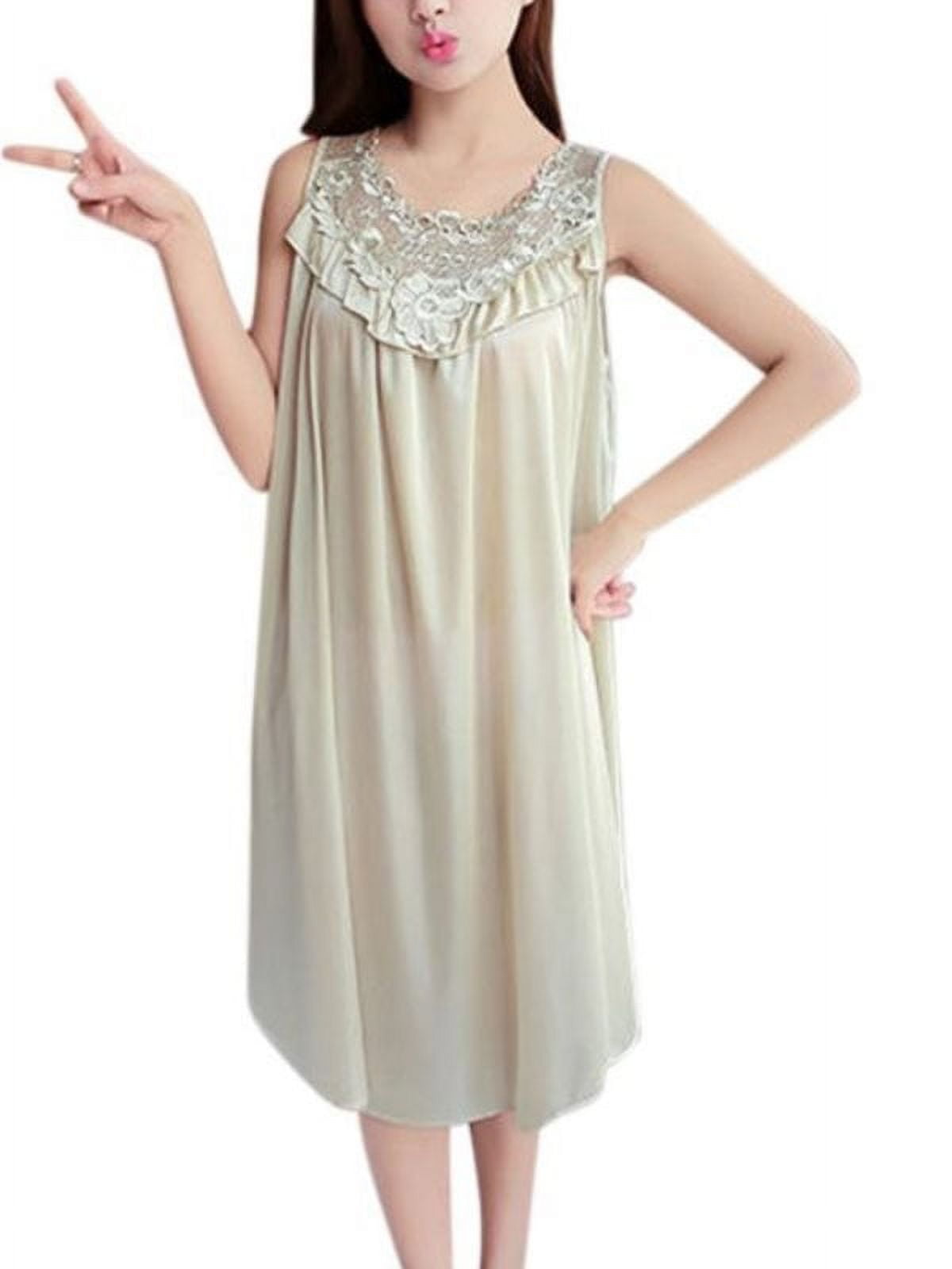 EFINNY Women Sexy Satin Lace Pajamas Nightdress Lingerie Lace Sleepwear ...