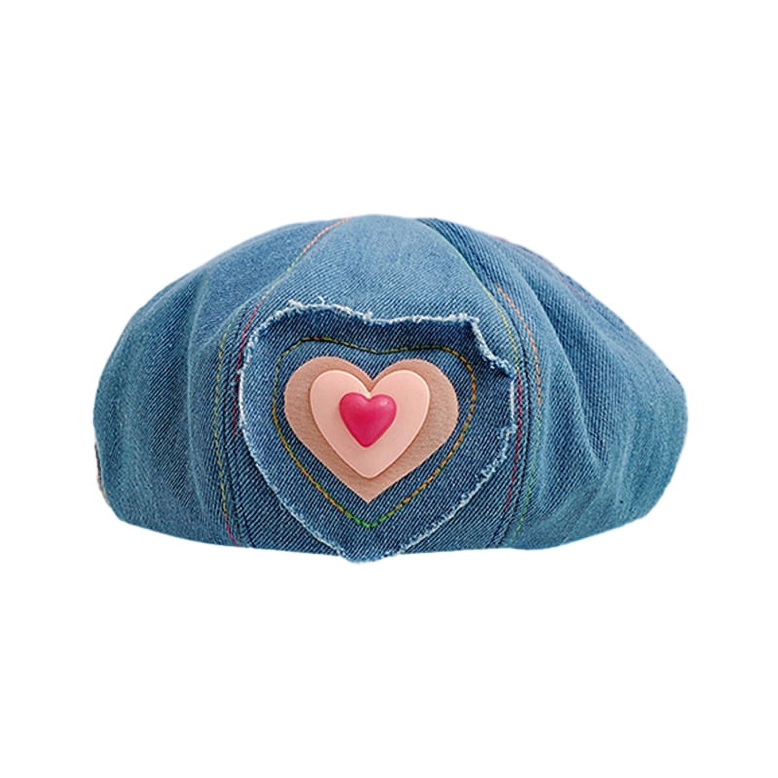 EFINNY Women Sweet Painter Hat Berets Ladies Beret Love Denim Hat ...