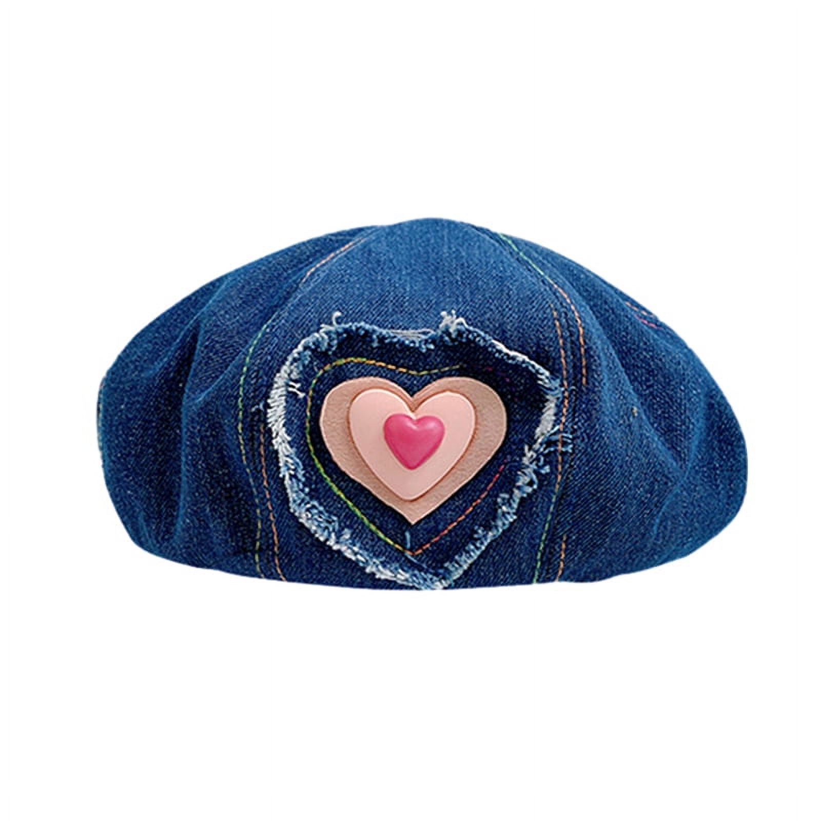 EFINNY Women Sweet Painter Hat Berets Ladies Beret Love Denim Hat ...