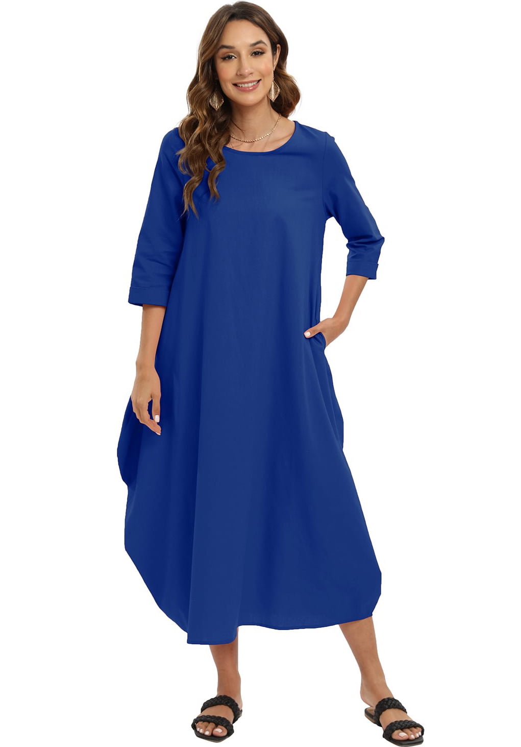 EFINNY Women's 3/4 Sleeve Loose Long Maxi Kaftan Dresses Casual Boho ...
