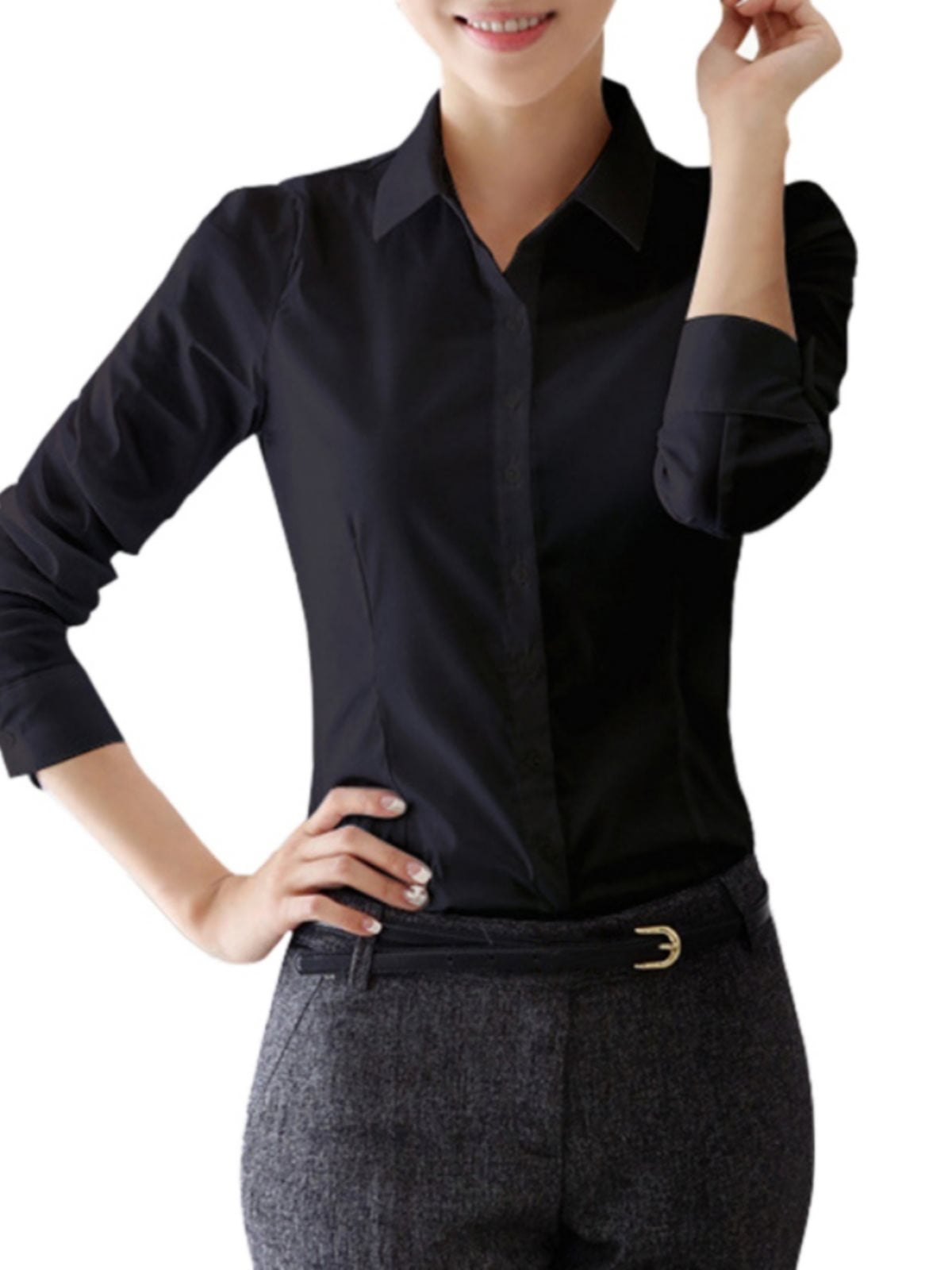 EFINNY Women's Button Down Shirts Long Sleeve Regular Fit Work Office ...