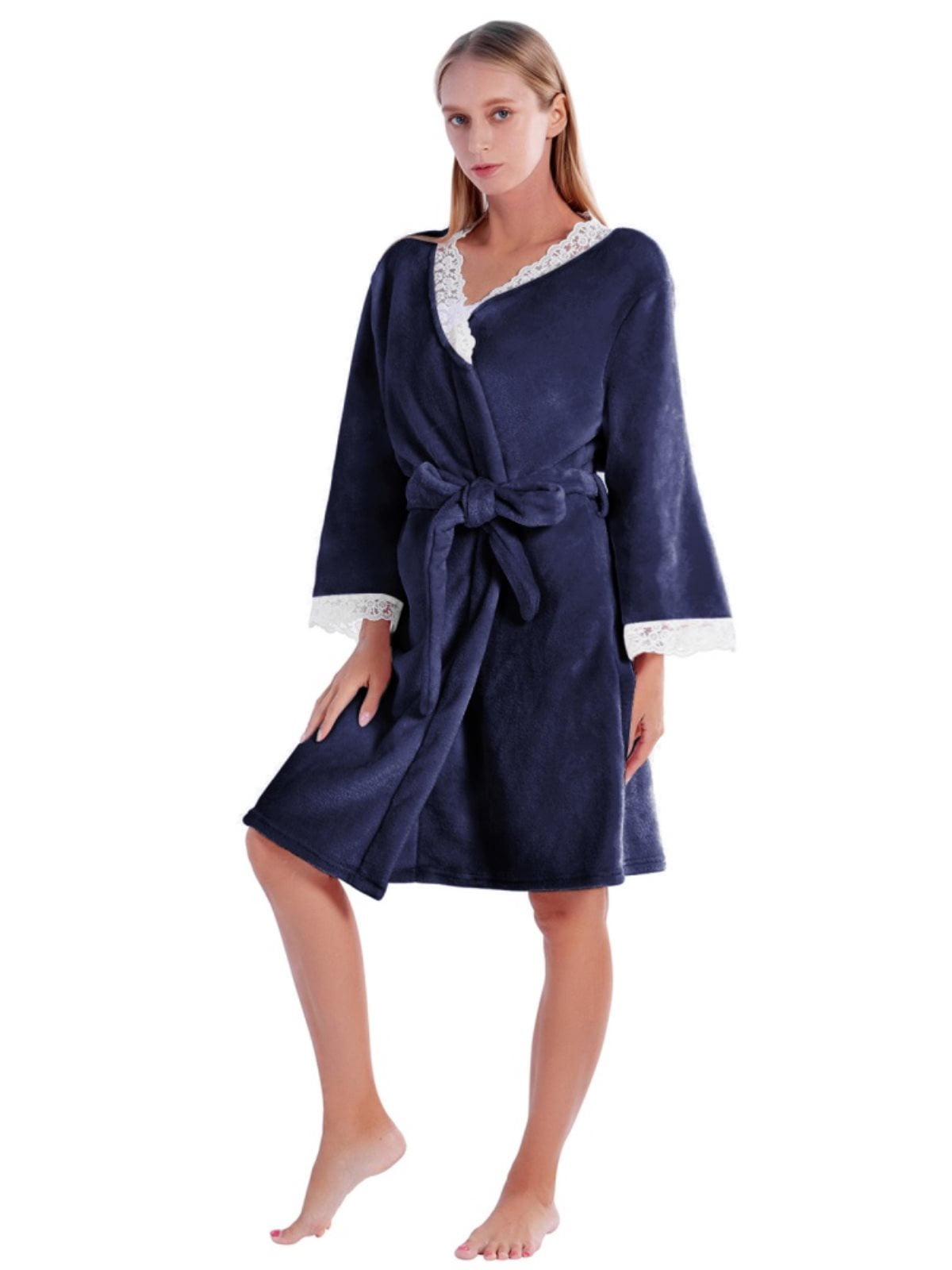 EFINNY Women's Flannel Robes Soft Warm Plush Nightgowns Spa Bathrobe ...