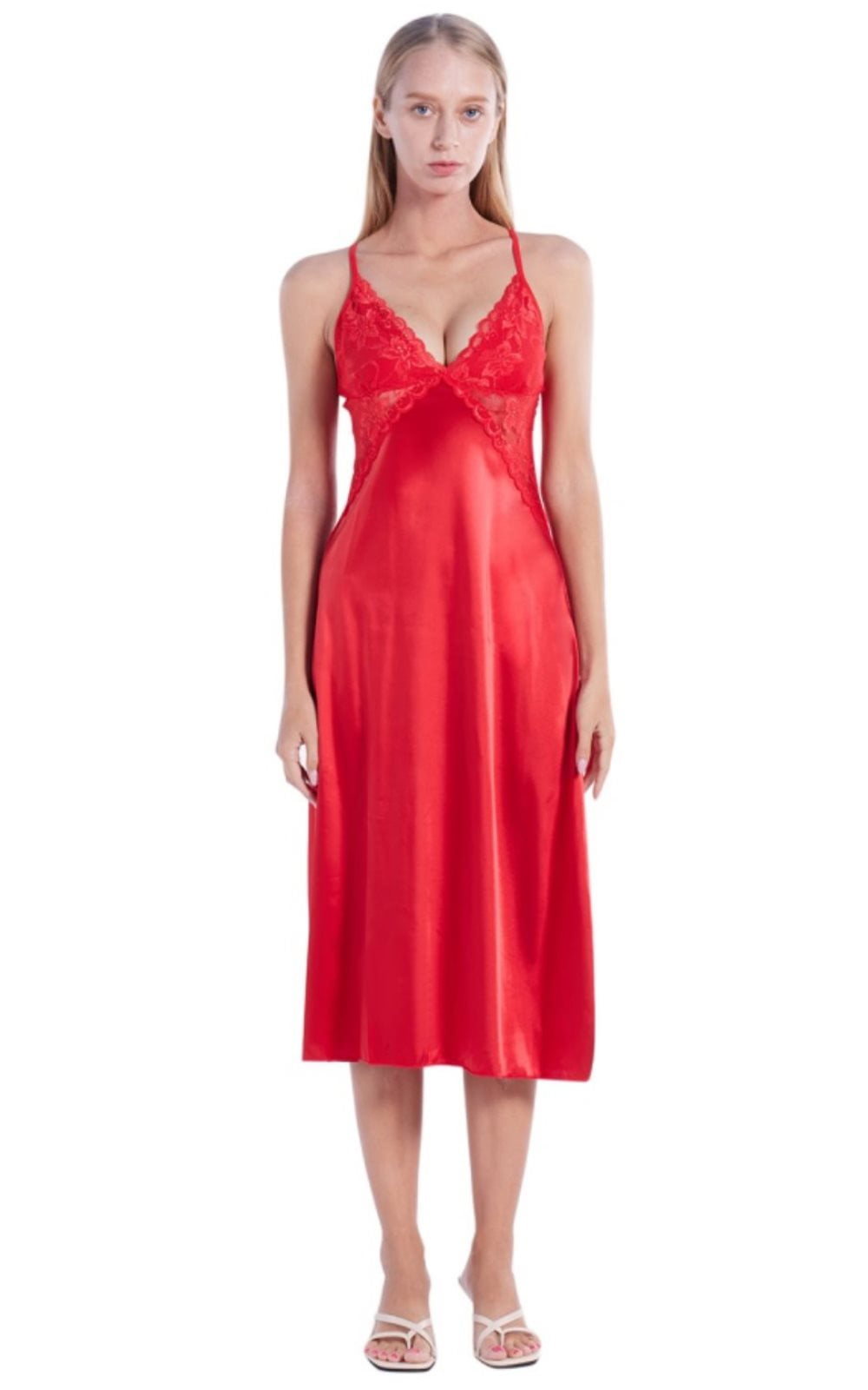 EFINNY Women's Lace Sleepwear Lingerie Nightgown Chemise Satin Slip ...