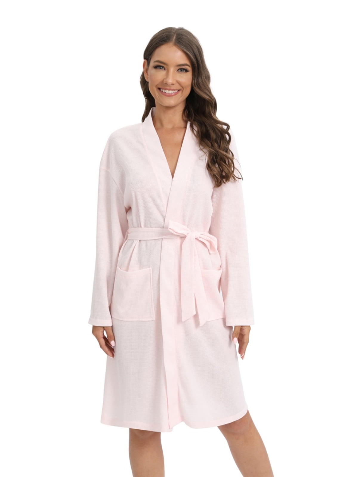 EFINNY Women's Lightweight Waffle Mid-Length Robe Kimono Bathrobe Soft ...