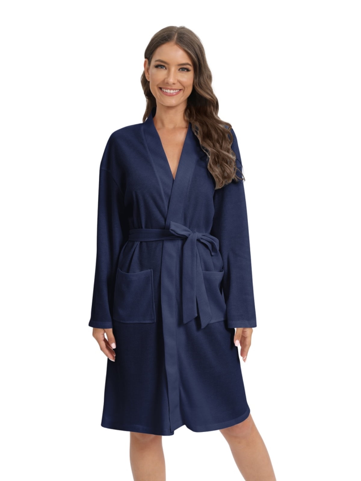 EFINNY Women's Lightweight Waffle Mid-Length Robe Kimono Bathrobe Soft ...
