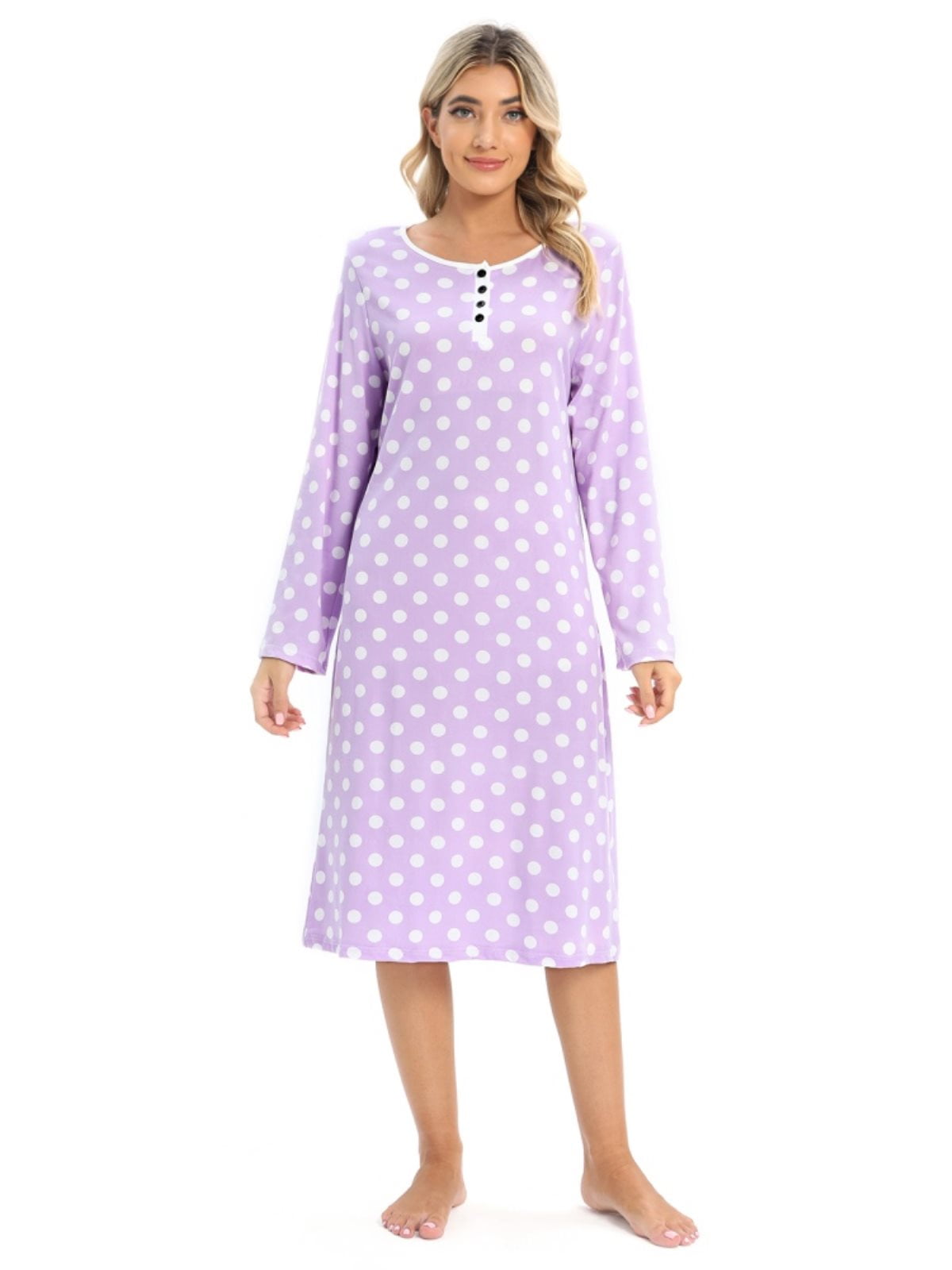 EFINNY Women's 2XL Retro Polka Dot Nightgown, Long Sleeve, Soft, Henley ...