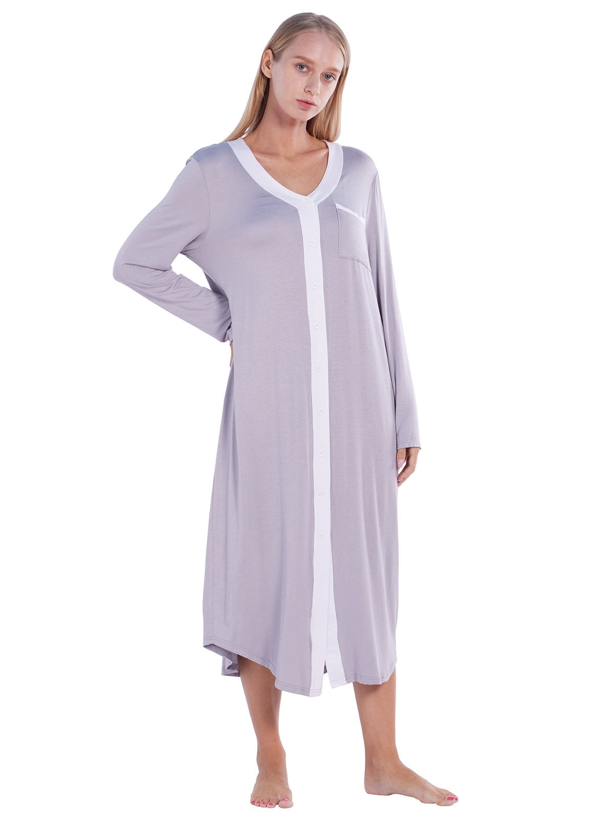 EFINNY Women's Nursing Dress Long Sleeve Button Down Maternity ...