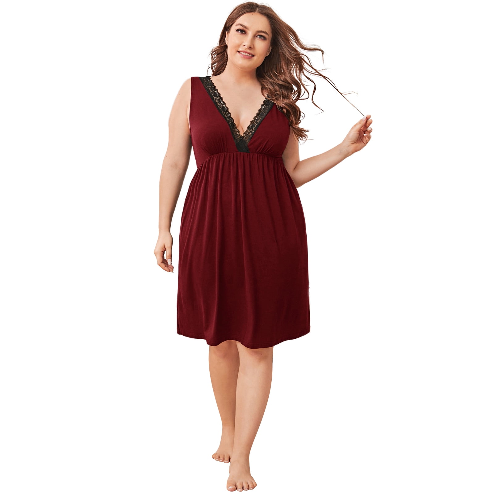 EFINNY Women's Plus Size Nightgown Printed Suspenders Pajamas ...