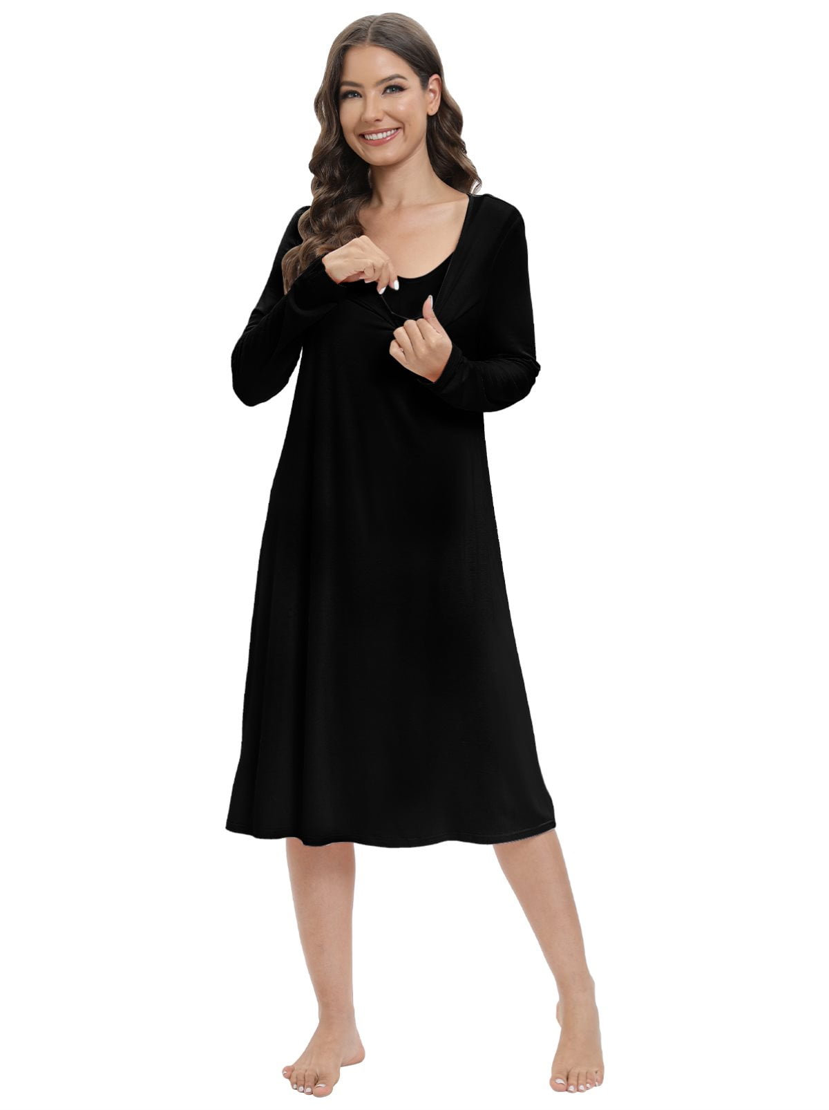 EFINNY Women's Super Soft Modal Nightgown Long Sleeve Sleepwear Comfy ...