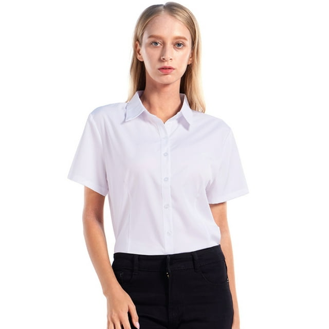 EFINNY Women's Short Sleeve Button Down Work Dress Shirts, V Neck ...
