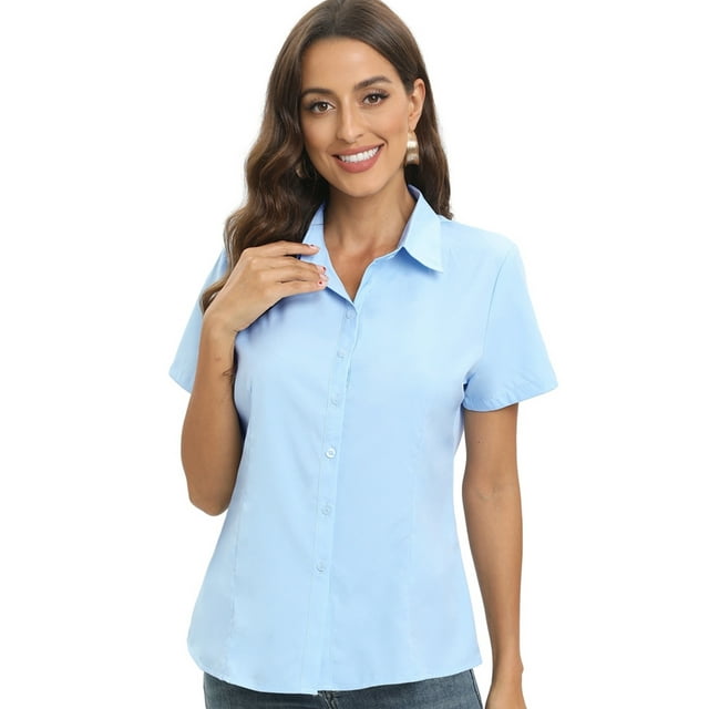 EFINNY Womens Button Down Shirts Short Sleeve Work Dress Shirts, Ladies ...