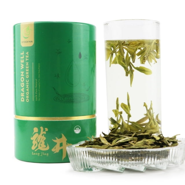 EFOOFAN USDA Organic Longjing Green Tea Loose Leaf, 3oz, Authentic China Dragonwell Green Tea ...