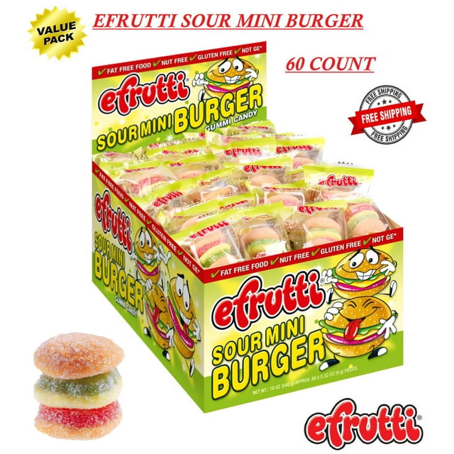 EFRUTTI Sour Mini Burger, Gummi Candy, .32-Ounce, (Box of 60 Count ...