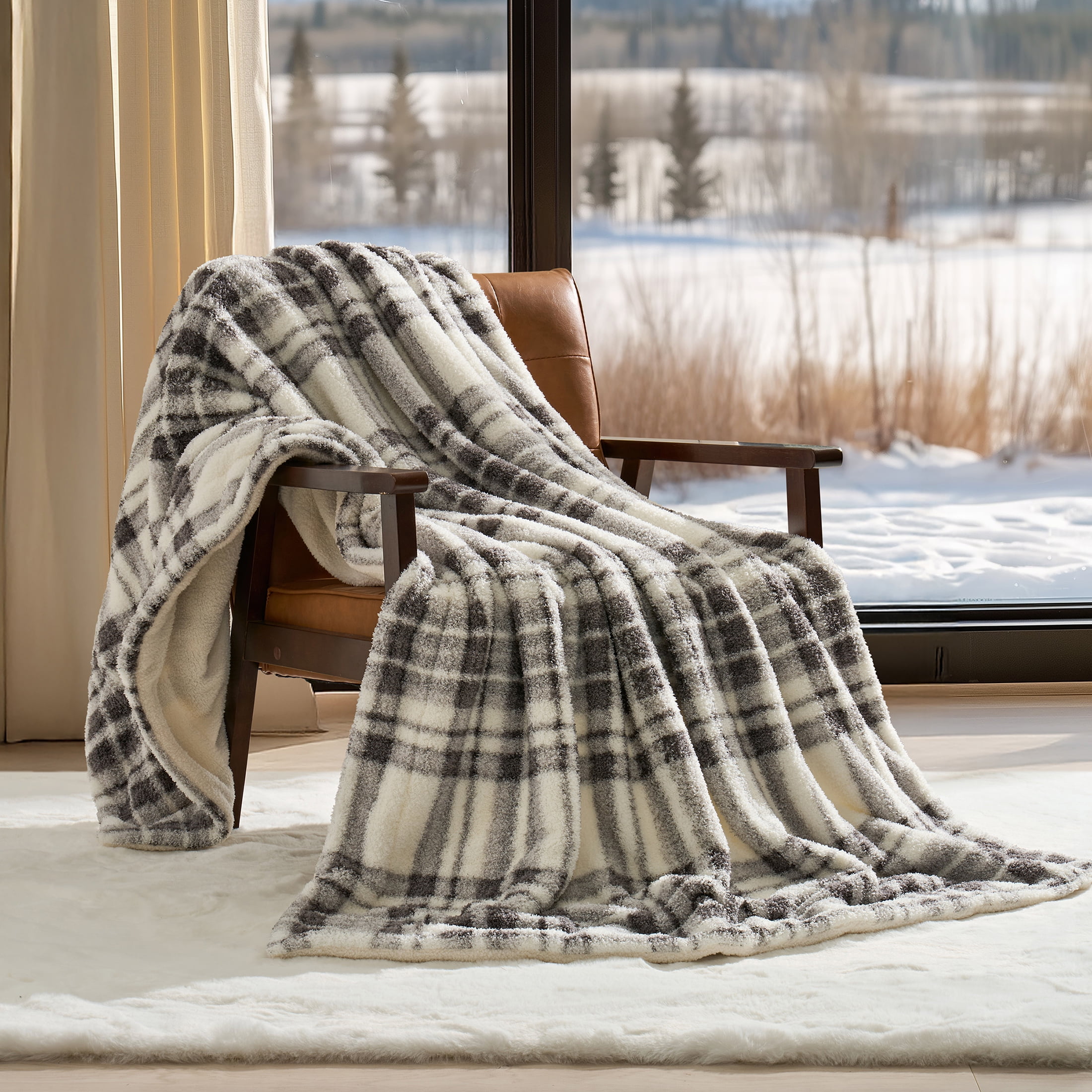Evergrace Cozy Christmas Throw Gray Check 50"x72" - Walmart.com