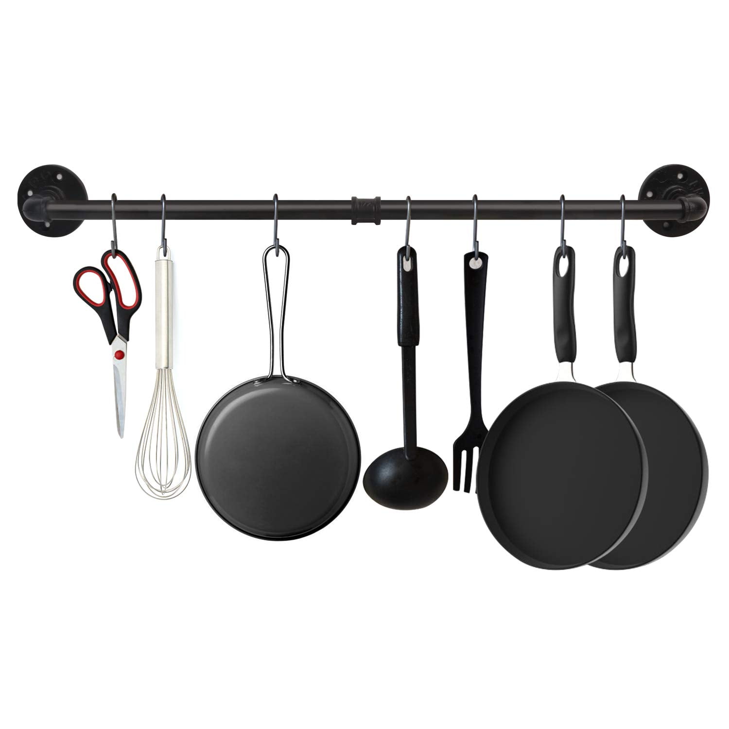 EGASON 34.3 inch Industrial Pipe Pot Bar Rack with 15 S Hooks Rustic ...